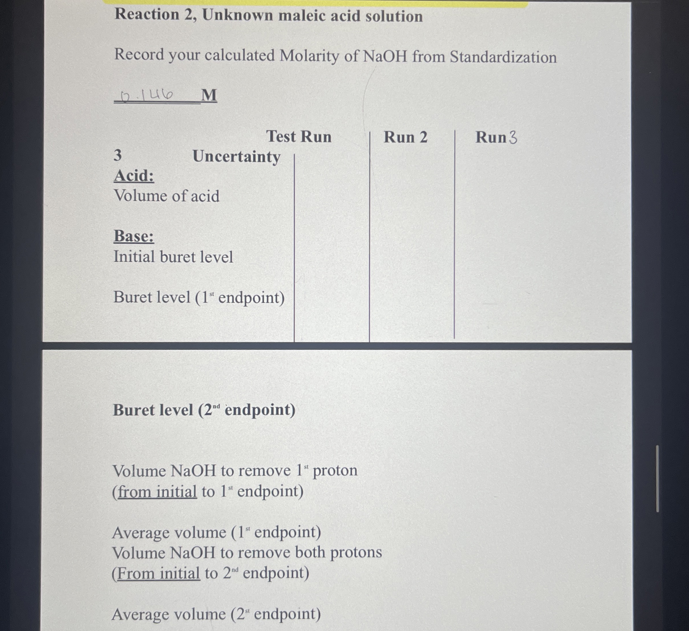 Solved Reaction 2, ﻿Unknown maleic acid solutionRecord your | Chegg.com
