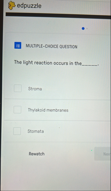 Solved edpuzzleMULTIPLE-CHOICE QUESTIONThe light reaction | Chegg.com