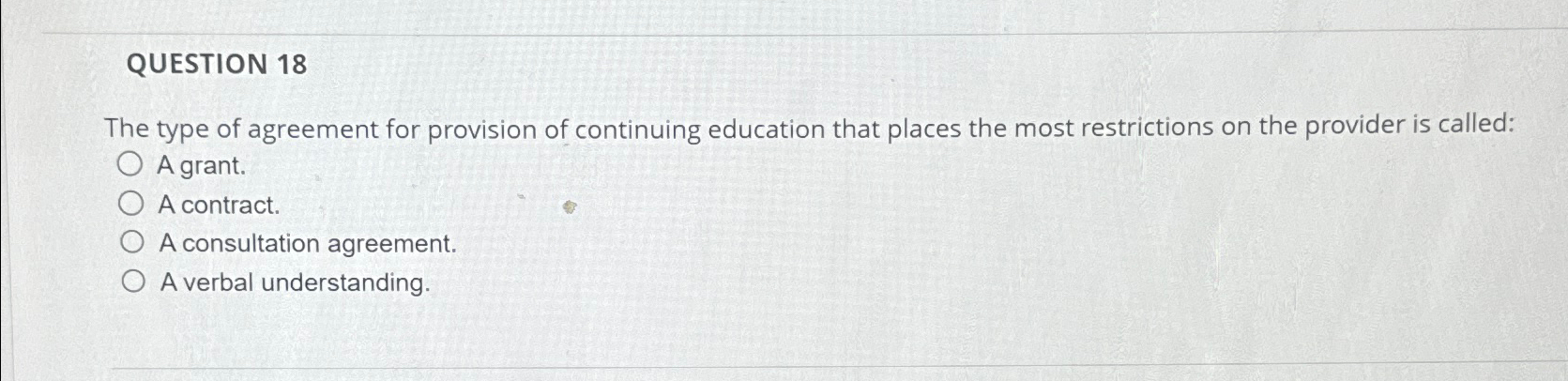 Solved QUESTION 18The type of agreement for provision of | Chegg.com