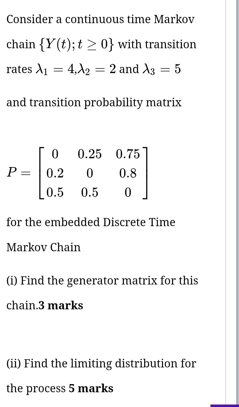 Solved Consider A Continuous Time Markov Chain {y T T≥0}