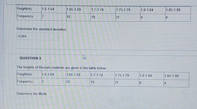 Solved Determine the standard deviation. QUESTION 3 The | Chegg.com