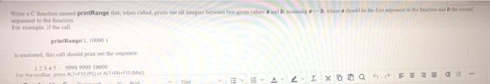 Solved Write a C function named printRange that, when | Chegg.com