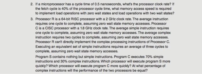 Solved 2. If a microprocessor has a cycle time of 0.5 | Chegg.com