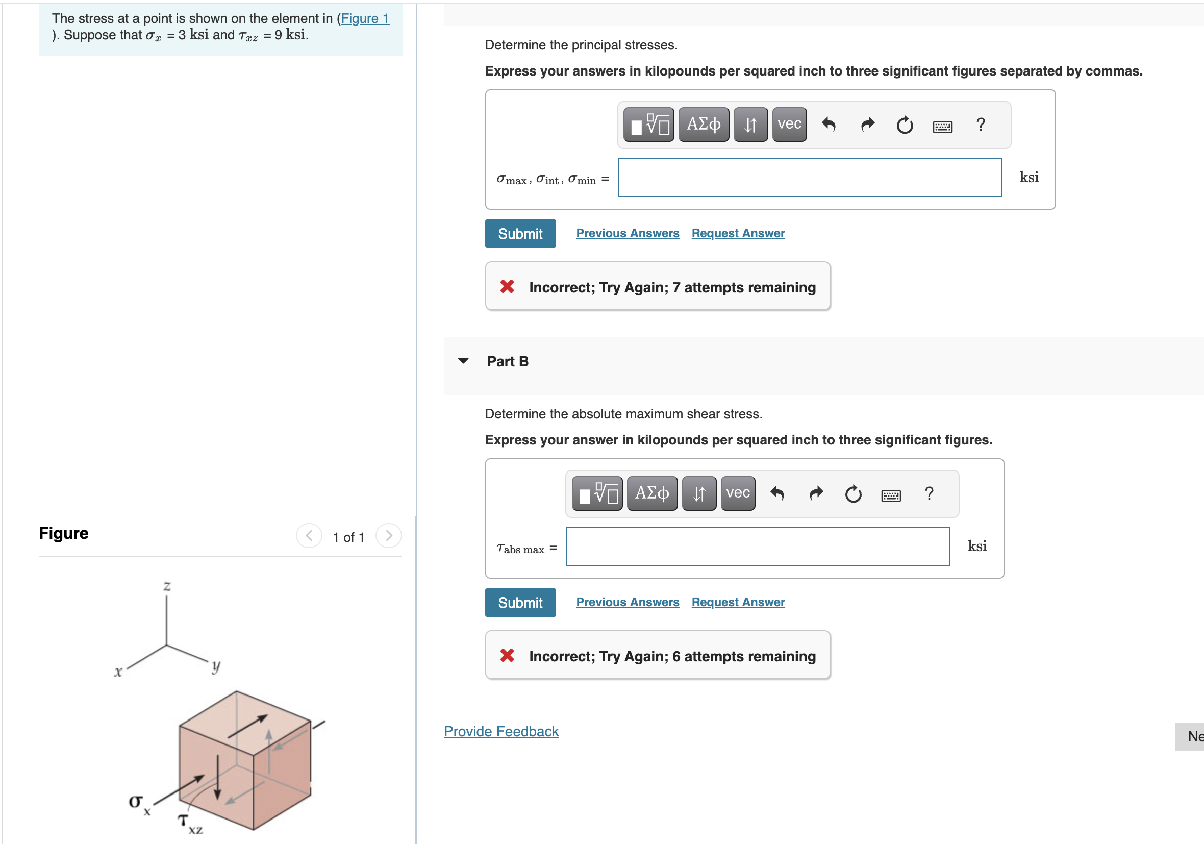Solved The stress at a point is shown on the element in | Chegg.com