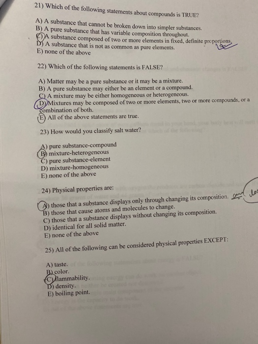 Solved 21) Which of the following statements about compounds | Chegg.com