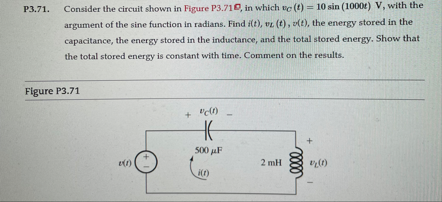 Solved P3.71. ﻿Consider the circuit shown in Figure P3.71 , | Chegg.com
