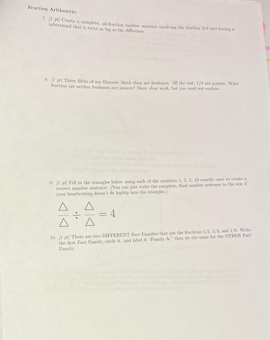Solved Fraction Arithmetics 7.1 pt Create a complete all | Chegg.com