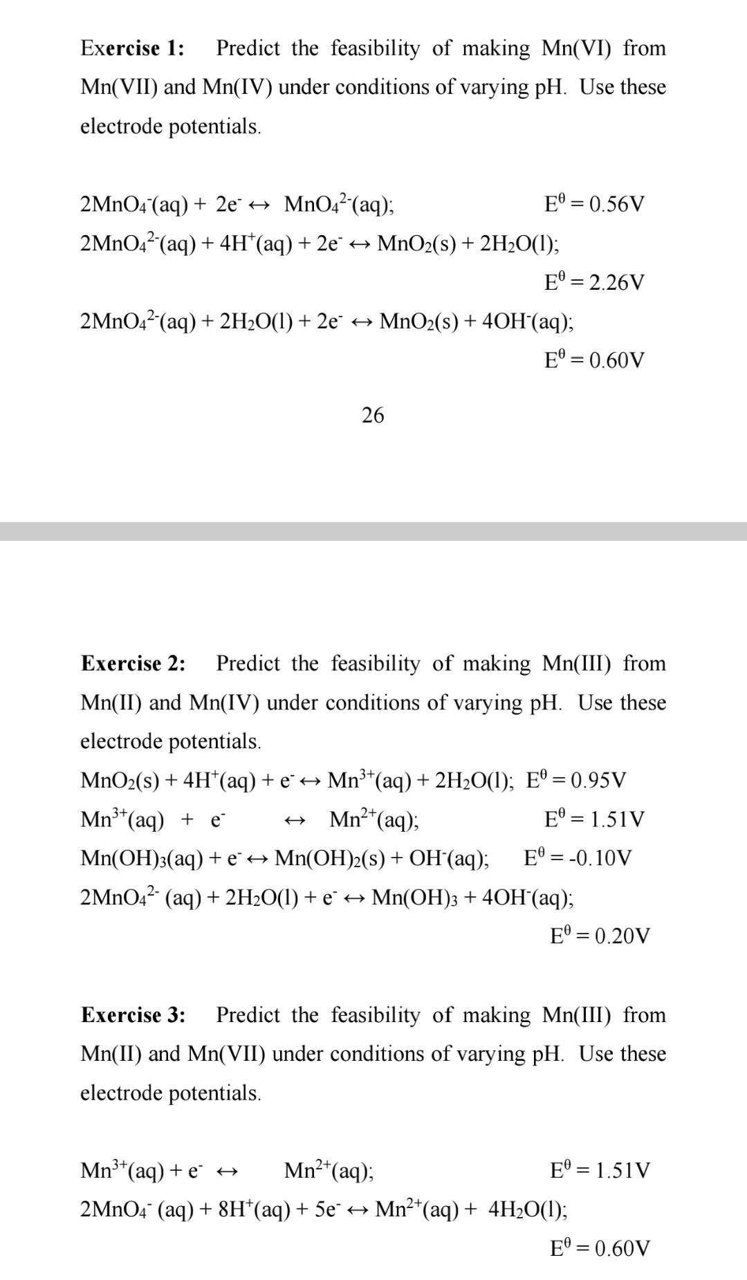 Exercise 1: Predict the feasibility of making Mn(VI) | Chegg.com