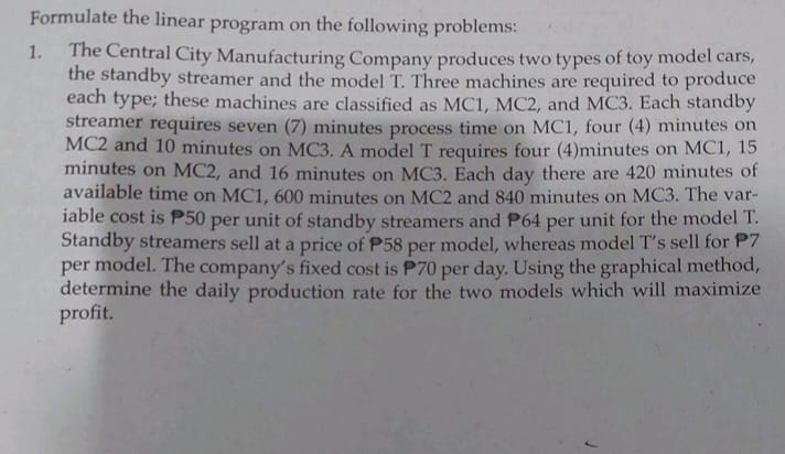Solved Formulate the linear program on the following | Chegg.com