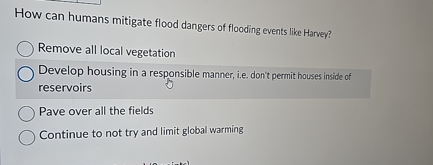 Solved How can humans mitigate flood dangers of flooding | Chegg.com