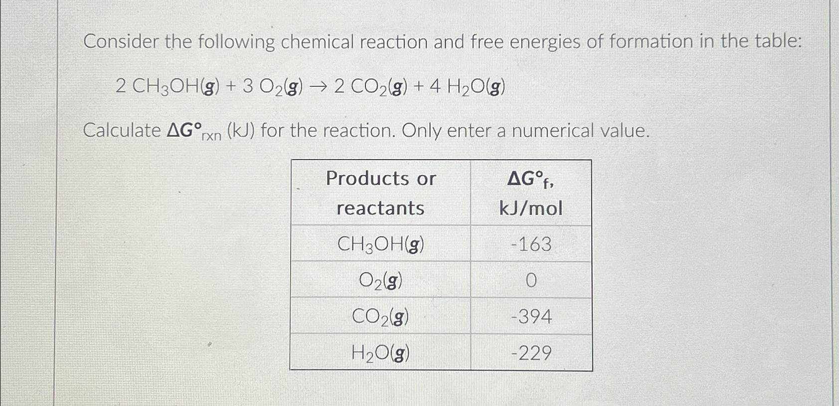 Solved Consider the following chemical reaction and free | Chegg.com