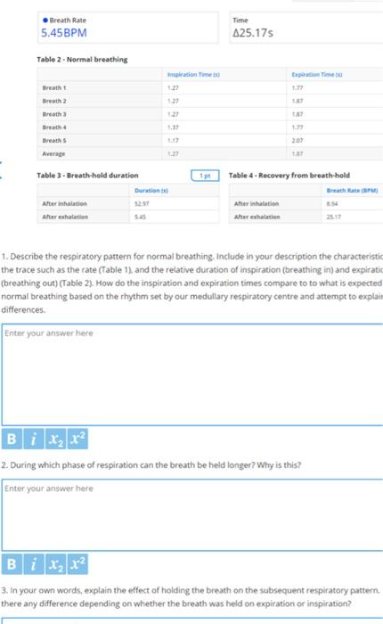Solved Table 2-Normal breathing 1. Describe the respiratory | Chegg.com