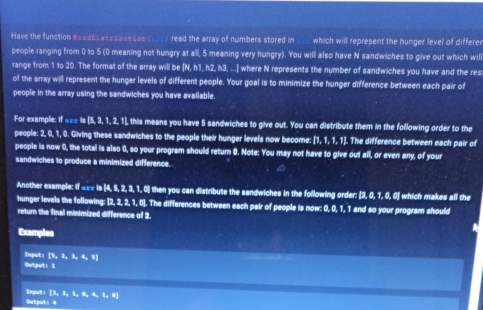 Solved Have the function Foodbistribution (._. read the | Chegg.com