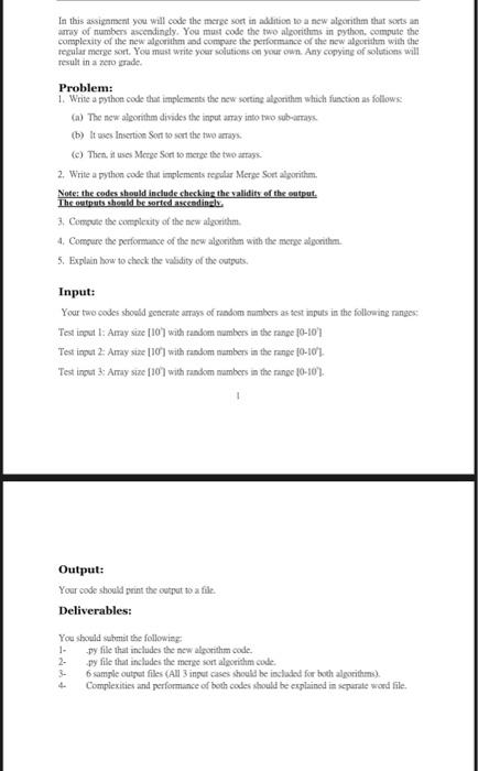 In this assignment you will code the merge sort in | Chegg.com