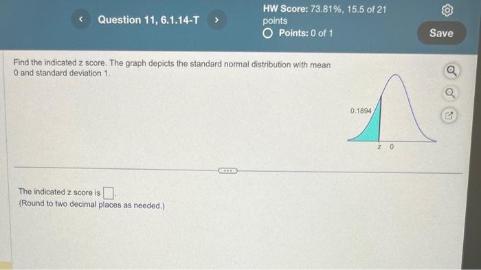 Solved Find the indicated z score. The graph depicts the | Chegg.com