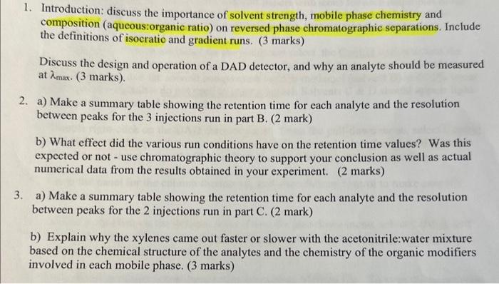 1. Introduction: discuss the importance of solvent | Chegg.com