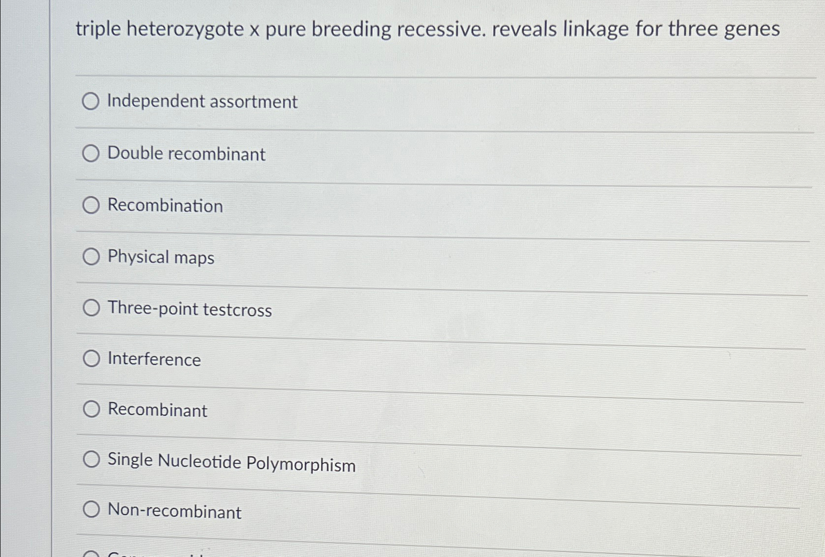 Solved triple heterozygote x ﻿pure breeding recessive. | Chegg.com
