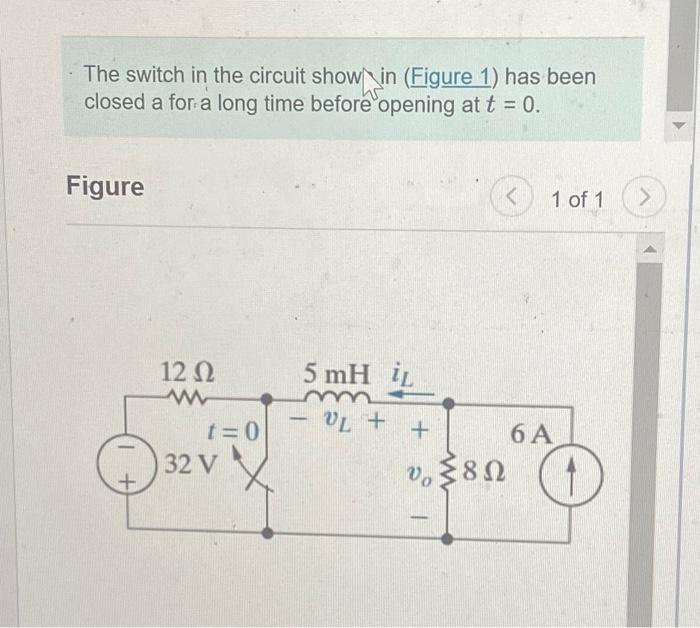 Solved The switch in the circuit show in (Figure 1) has been | Chegg.com