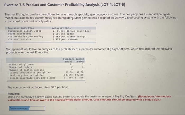 Solved Exercise 7-5 Product and Customer Profitability | Chegg.com