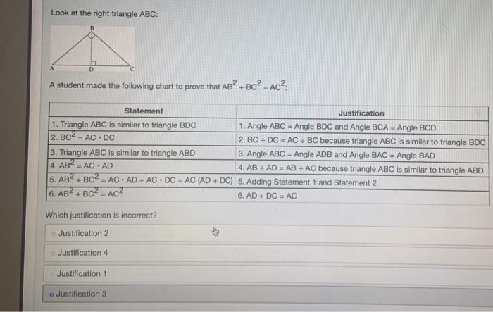 Solved Look at the right trangle ABC:A student made the | Chegg.com