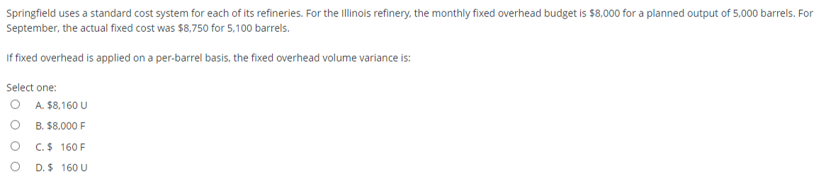 Solved Springfield uses a standard cost system for each of | Chegg.com