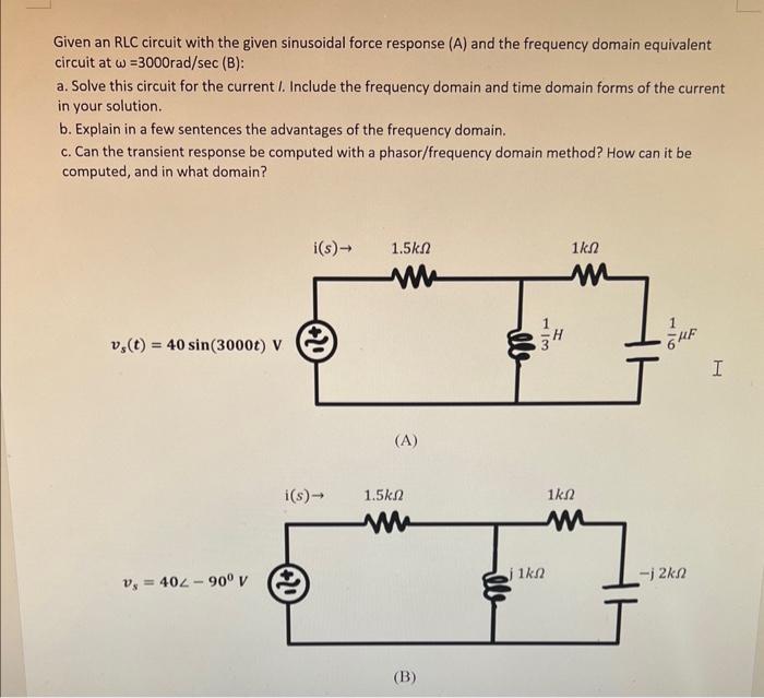 Solved Given an RLC circuit with the given sinusoidal force | Chegg.com