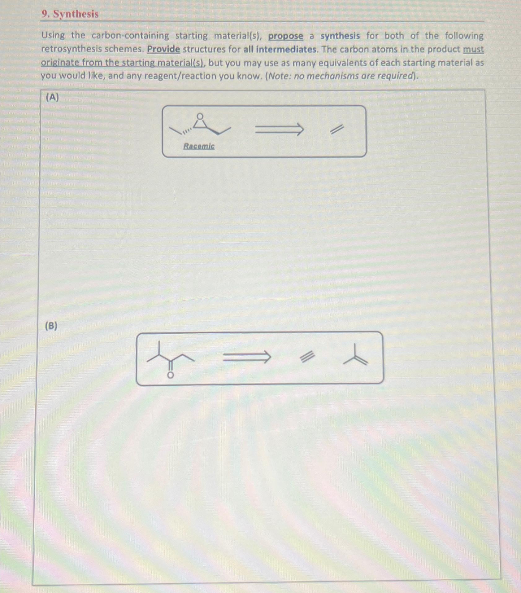 Solved SynthesisUsing the carbon-containing starting | Chegg.com