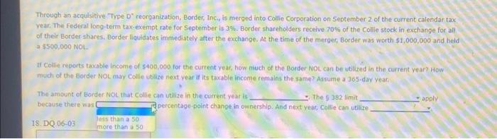 Solved Through an acquisitive "Type D−1 reorganization, | Chegg.com