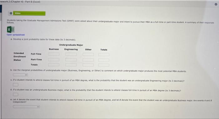Solved mework 2 (Chapter 4) - Part B (Excel) Video Students | Chegg.com