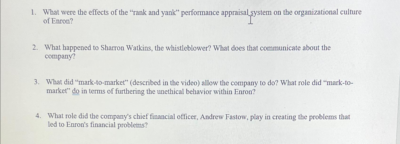 Solved What were the effects of the "rank and yank" | Chegg.com