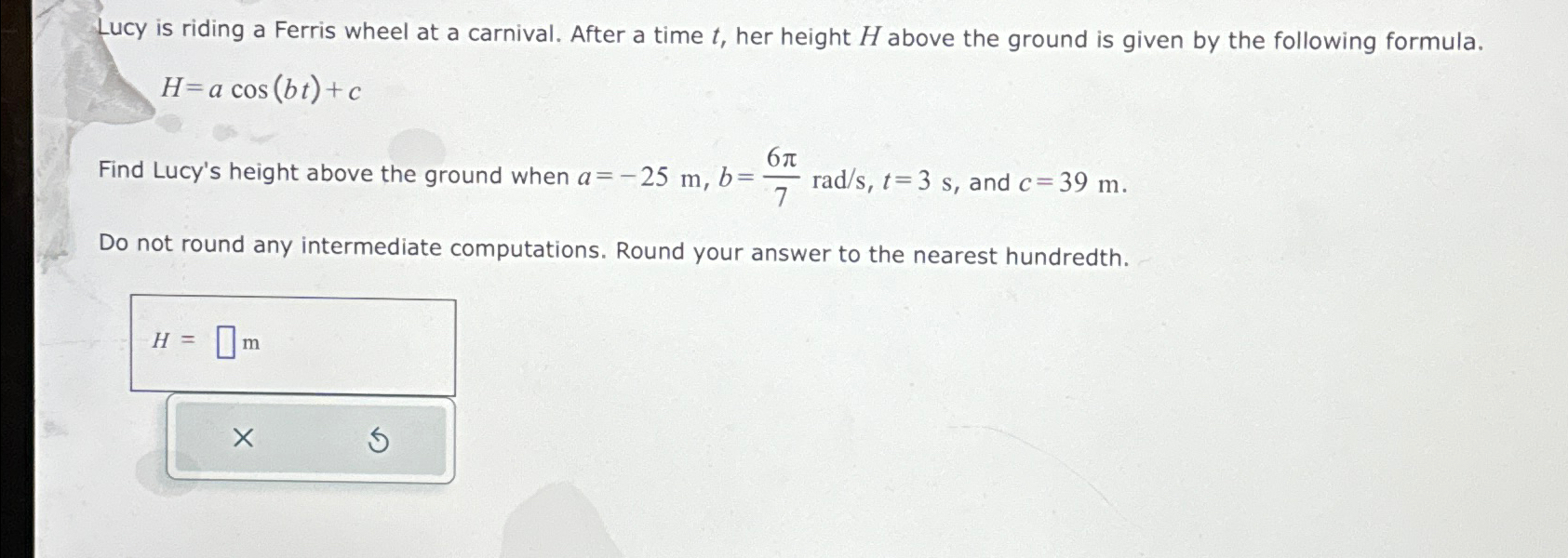Solved Lucy is riding a Ferris wheel at a carnival. After a | Chegg.com