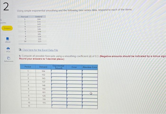 Solved 2 Using simple exponential smoothing and the | Chegg.com