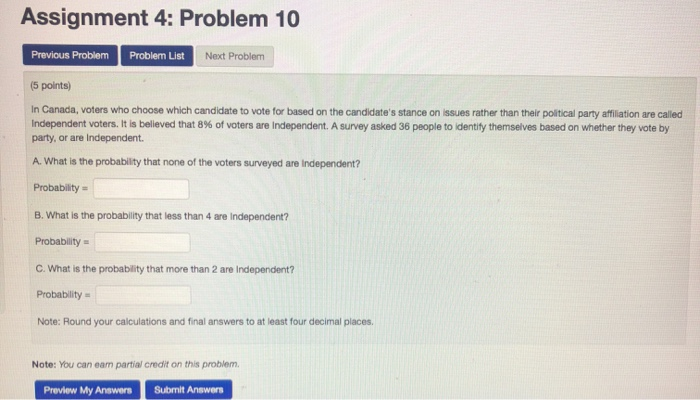 Solved Assignment 4: Problem 10 Next Problem Previous | Chegg.com
