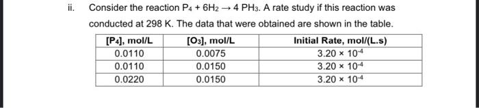 Solved ii. Consider the reaction P4 + 6H2 → 4 PH3. A rate | Chegg.com