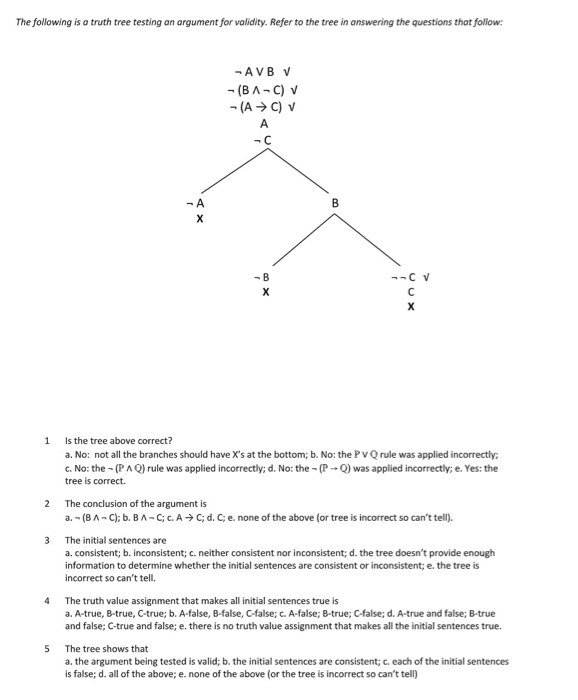 Solved The following is a truth tree testing an argument for | Chegg.com
