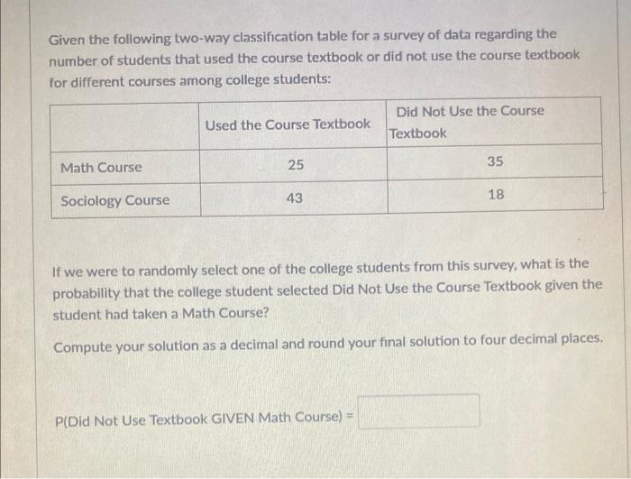 Solved Given the following two-way classification table for | Chegg.com