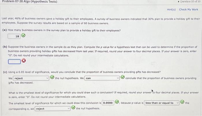 Solved Last year, 46% of business owners gave a holiday gift | Chegg.com
