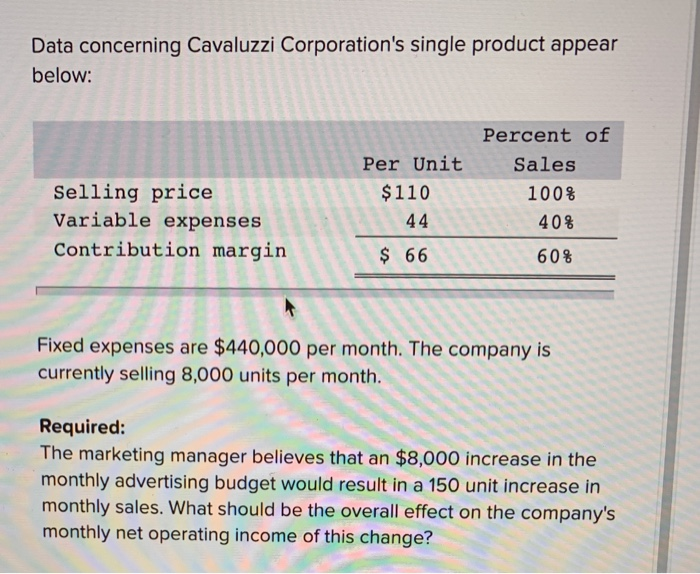 Solved Data concerning Cavaluzzi Corporation's single | Chegg.com