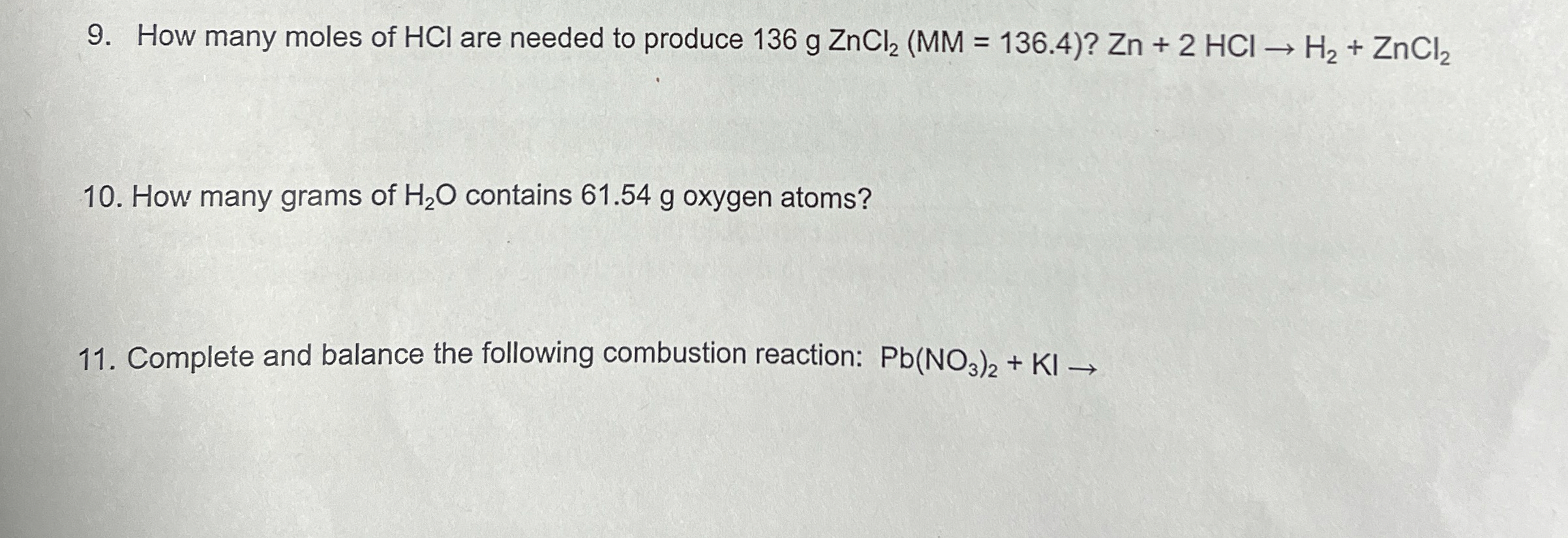 Solved How many moles of HCl are needed to produce | Chegg.com