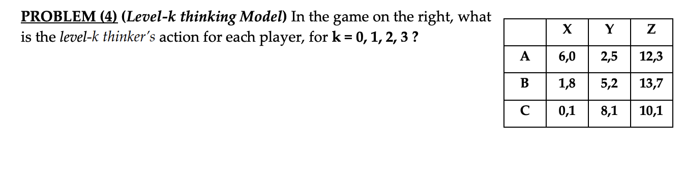 Solved PROBLEM (4) (Level-k thinking Model) ﻿In the game on | Chegg.com