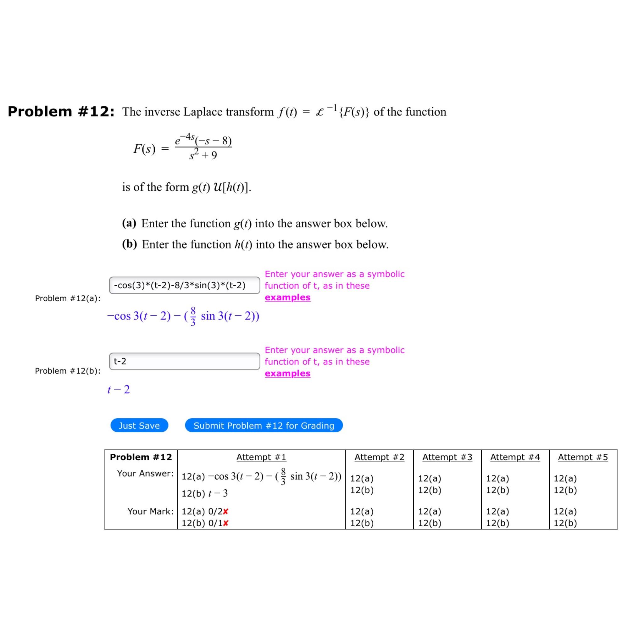 Solved Problem # 12: The inverse Laplace transform | Chegg.com