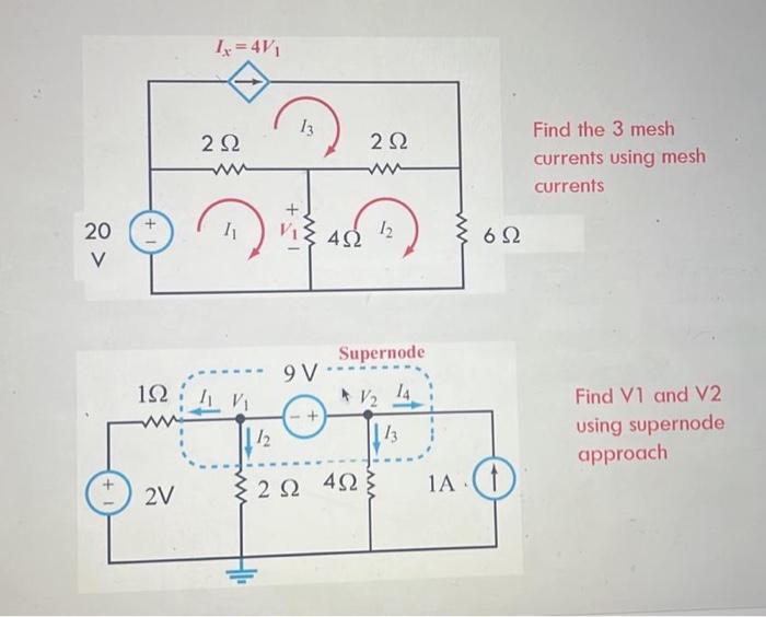 Solved Find the 3 mesh currents using mesh currents Find V1 | Chegg.com