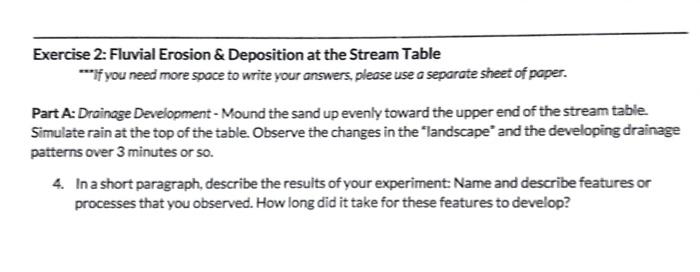 Solved Exercise 2: Fluvial Erosion \& Deposition at the | Chegg.com