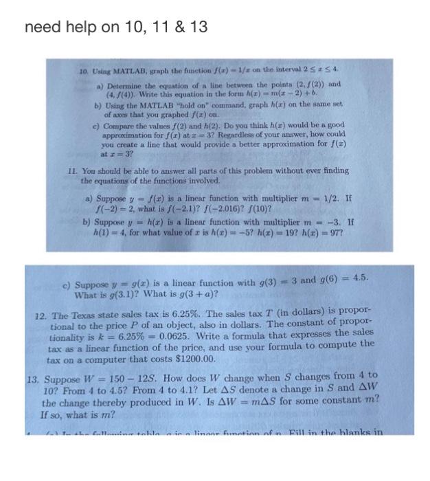 Solved Need Help On 10 11 And 13 10 Using Matlab Graph The