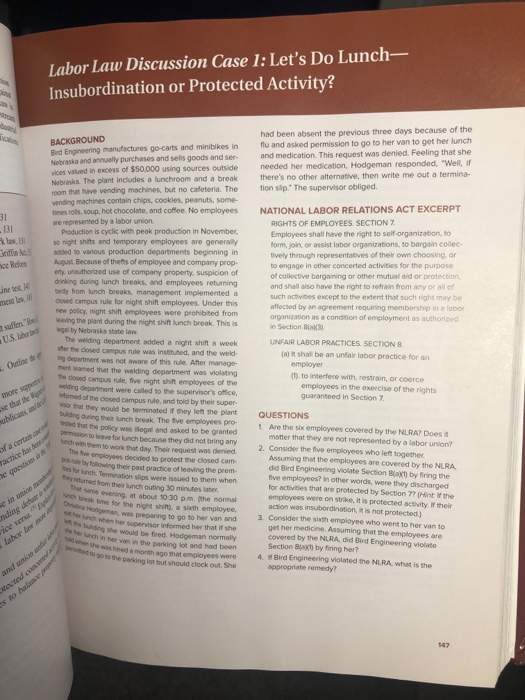 Solved Labor Law Discussion Case 1: Let's Do Lunch- | Chegg.com