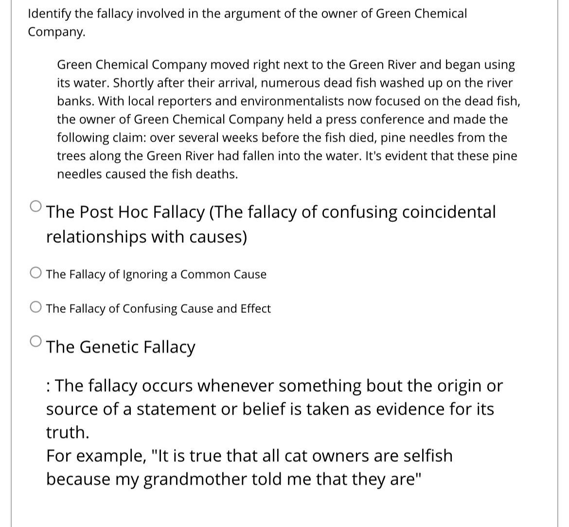 Solved by an EXPERT Identify the fallacy involved in the argument of the | Chegg.com