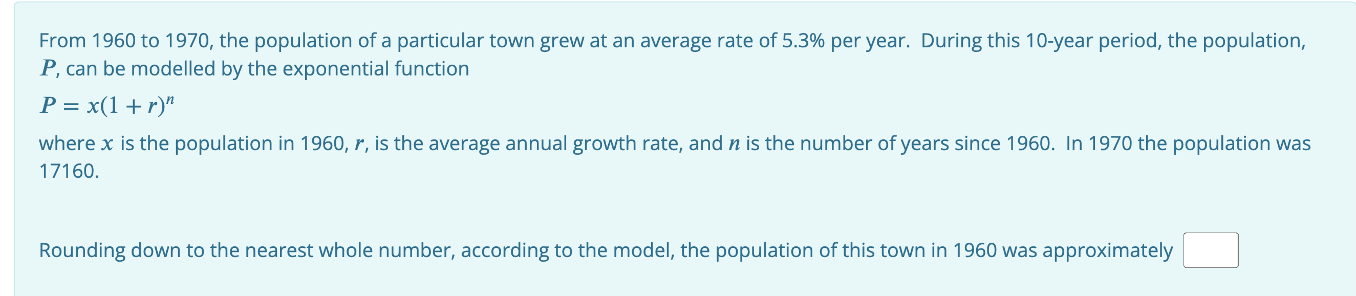 Solved From 1960 ﻿to 1970, ﻿the population of a particular | Chegg.com