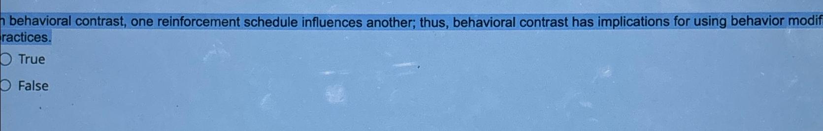 Solved behavioral contrast, one reinforcement schedule | Chegg.com