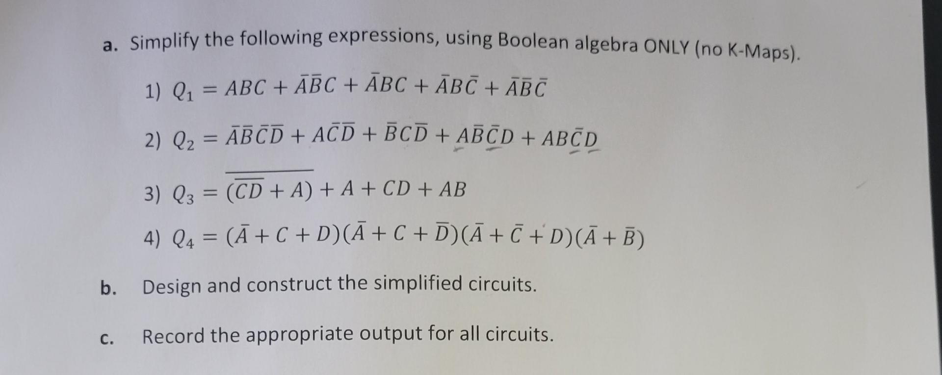 Solved a. Simplify the following expressions, using Boolean | Chegg.com