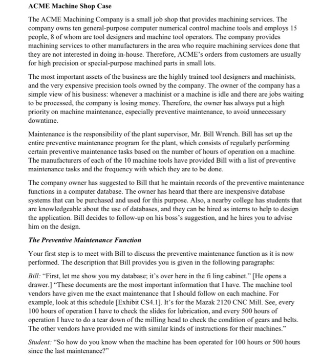 Solved Based on ACME Maintenance Case Study from the Design | Chegg.com